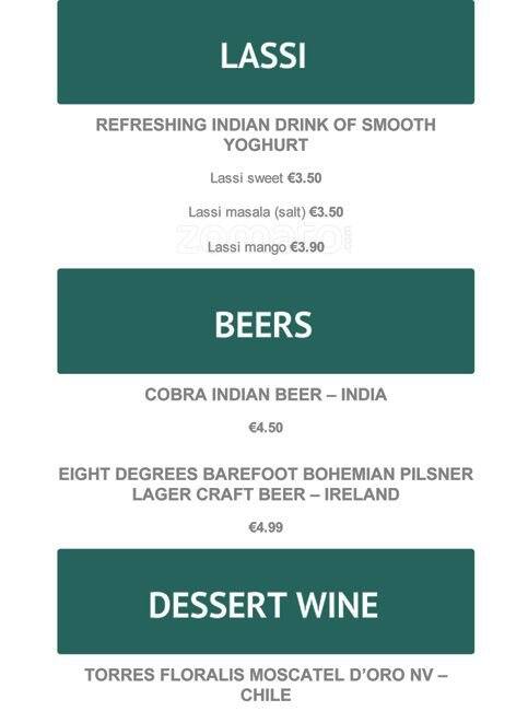 Menu at Konkan Dundrum restaurant, Dublin, Near Dundrum Crossroads