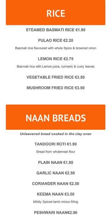 Menu at Konkan Dundrum restaurant, Dublin, Near Dundrum Crossroads