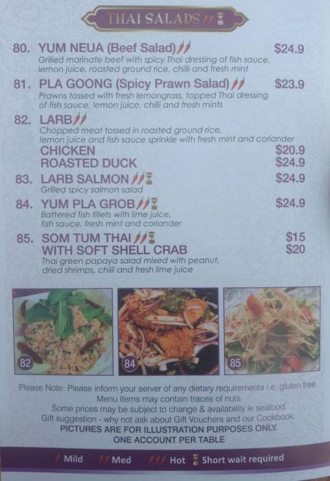 Menu at Thai Orchid Carindale restaurant, Carindale, Old Cleveland Rd