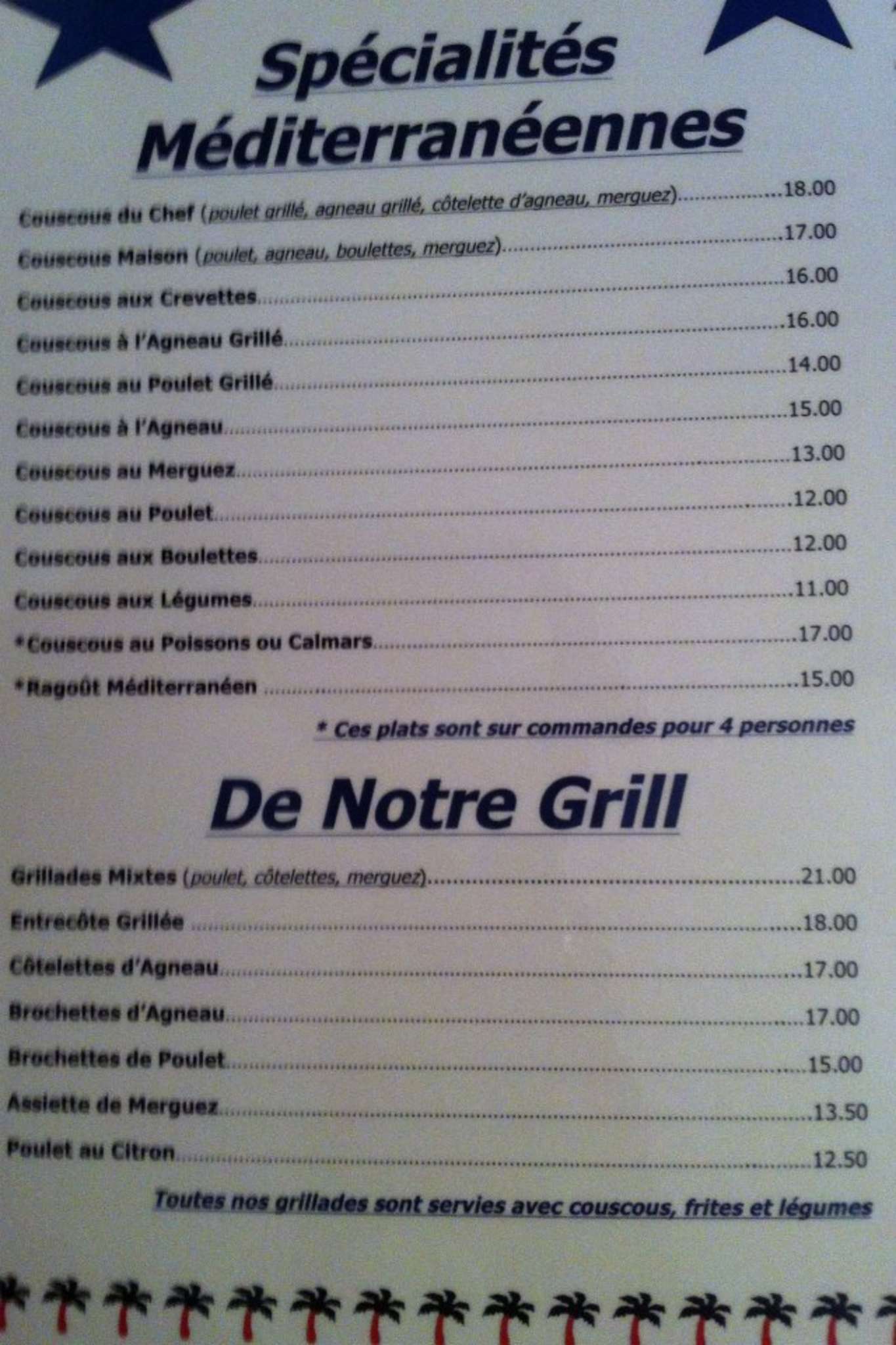 Menu au L’ÉTOILE DE TUNIS restaurant, Laval, Des Laurentides Blvd null