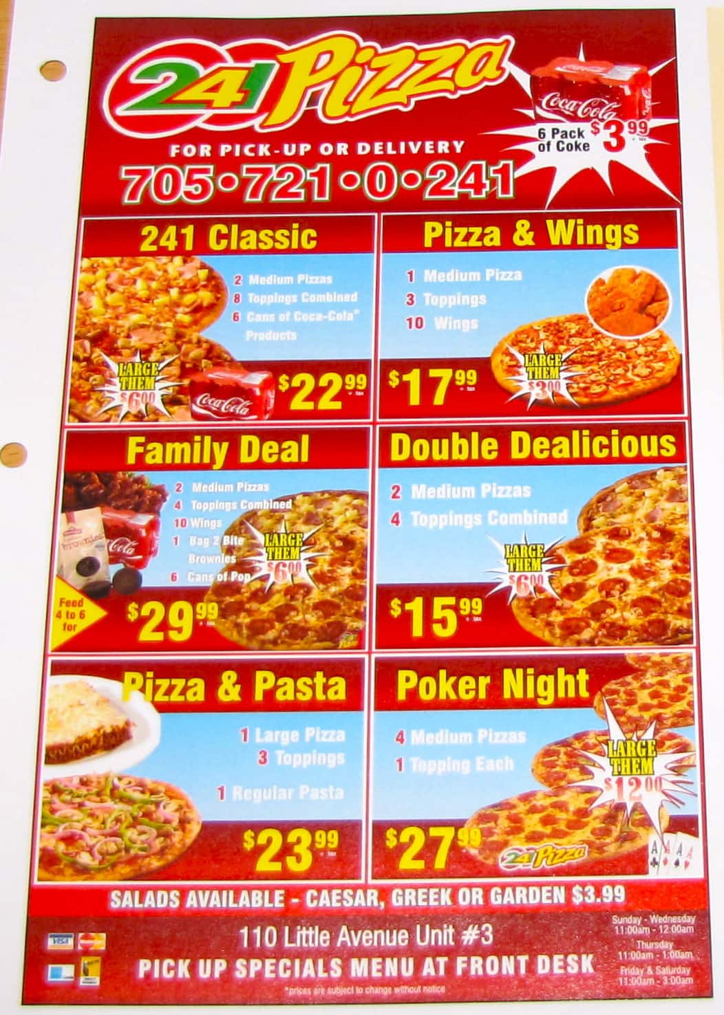 Menu at 241 Pizza pizzeria, Bracebridge