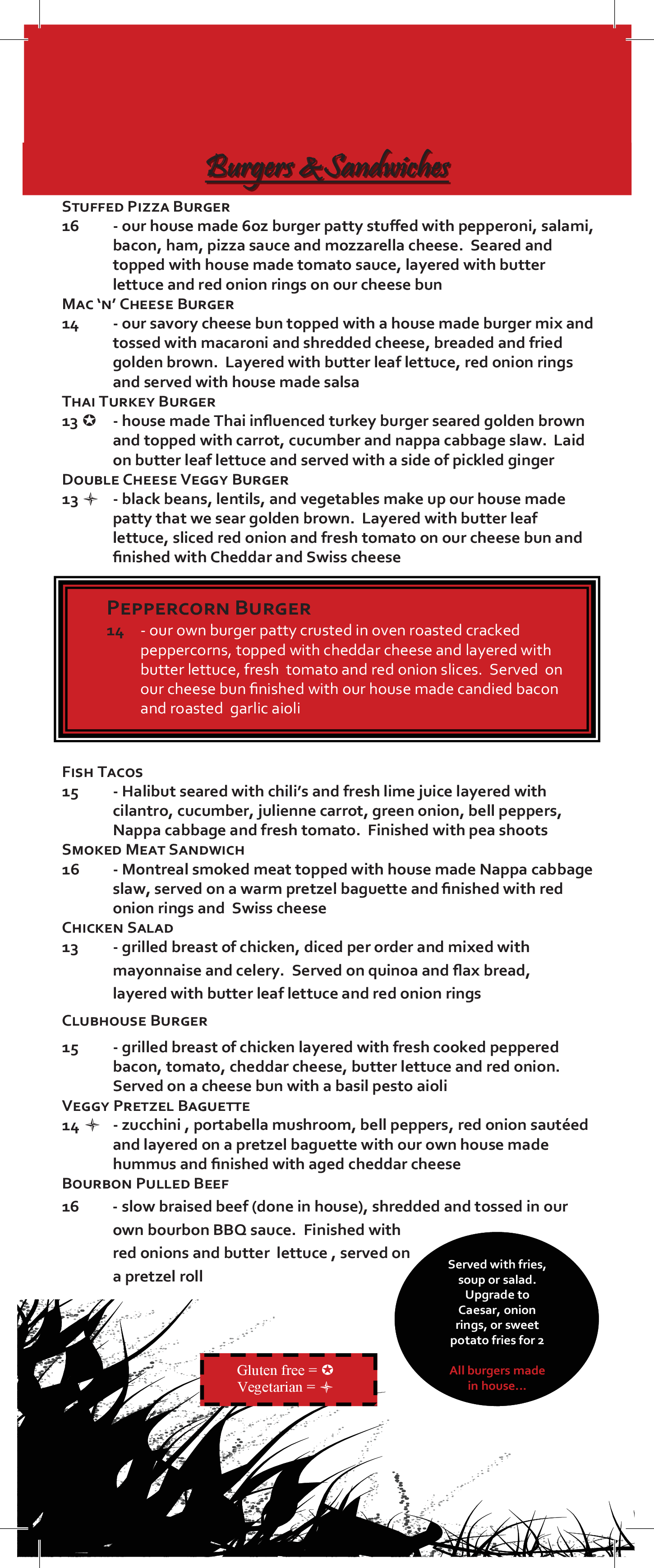 Menu at The Atrium restaurant, Regina