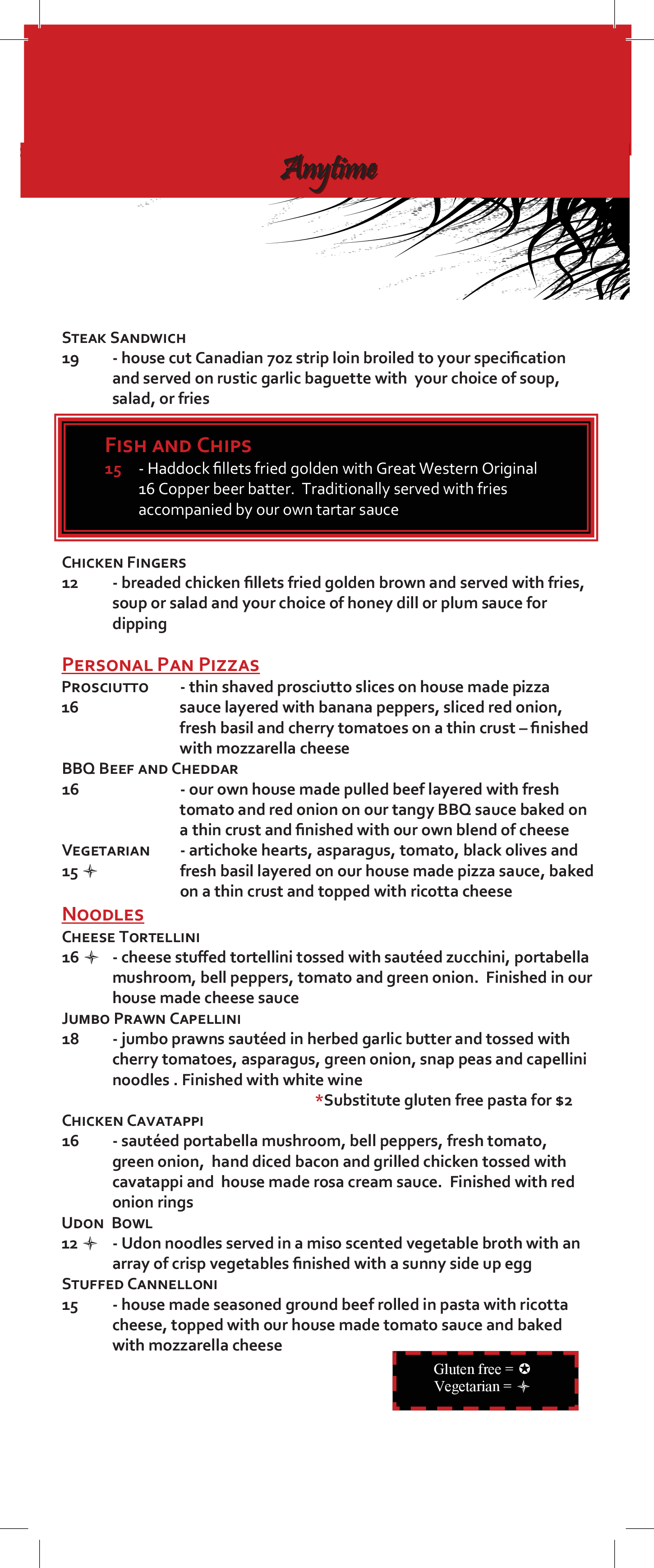 Menu at The Atrium restaurant, Regina