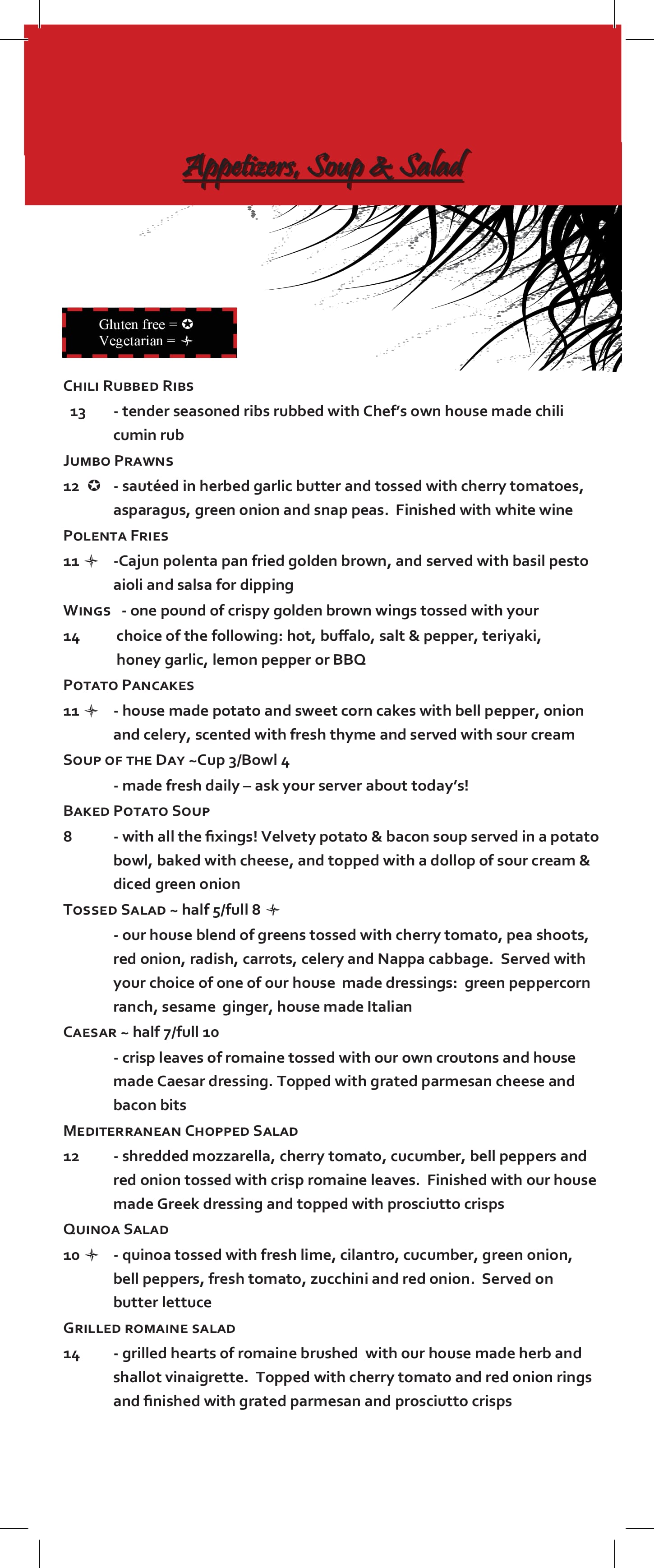 Menu at The Atrium restaurant, Regina