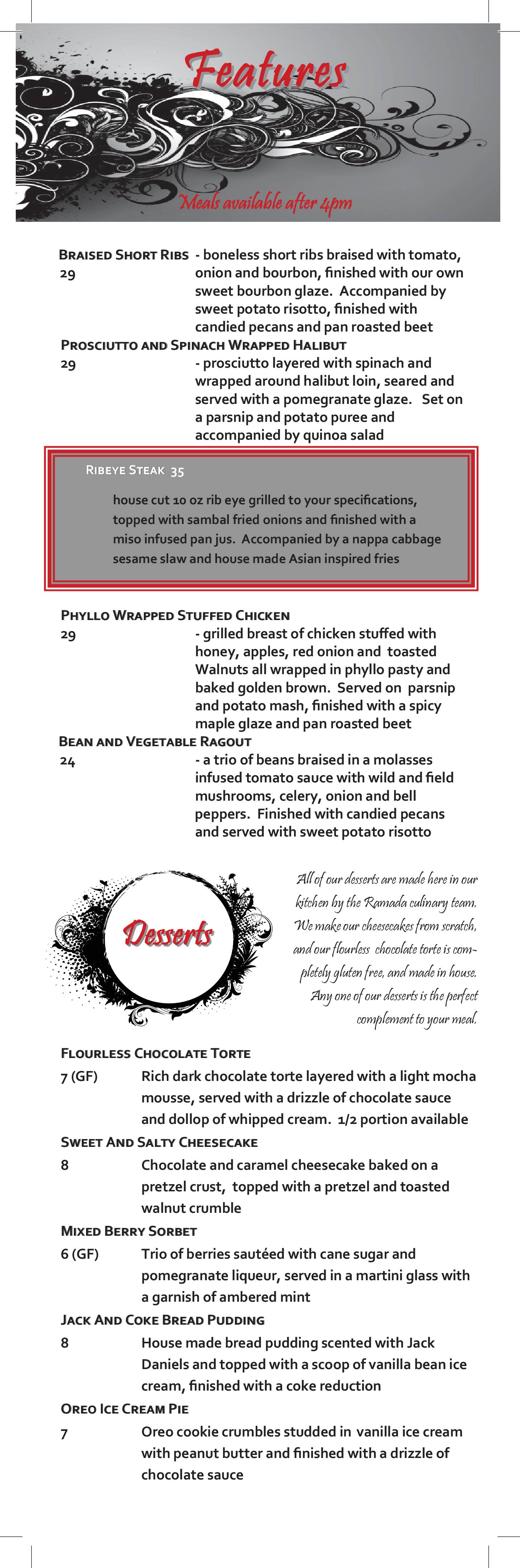 Menu at The Atrium restaurant, Regina