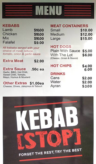 Menu at Kebab Stop fast food, Rowville
