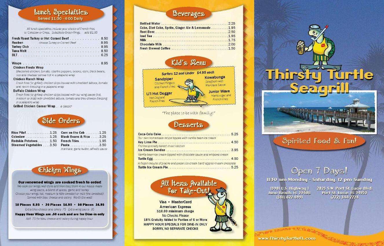 Menu at Thirsty Turtle Seagrill pub & bar, Juno Beach