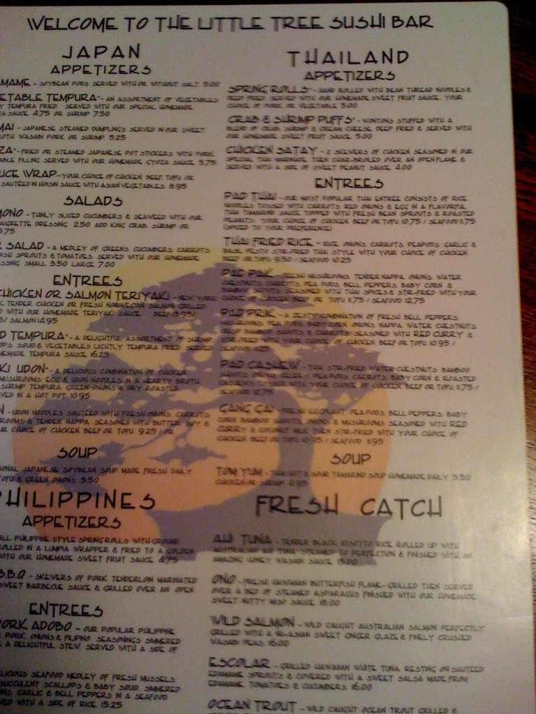 Carta de Little Tree Sushi Bar, Royal Oak