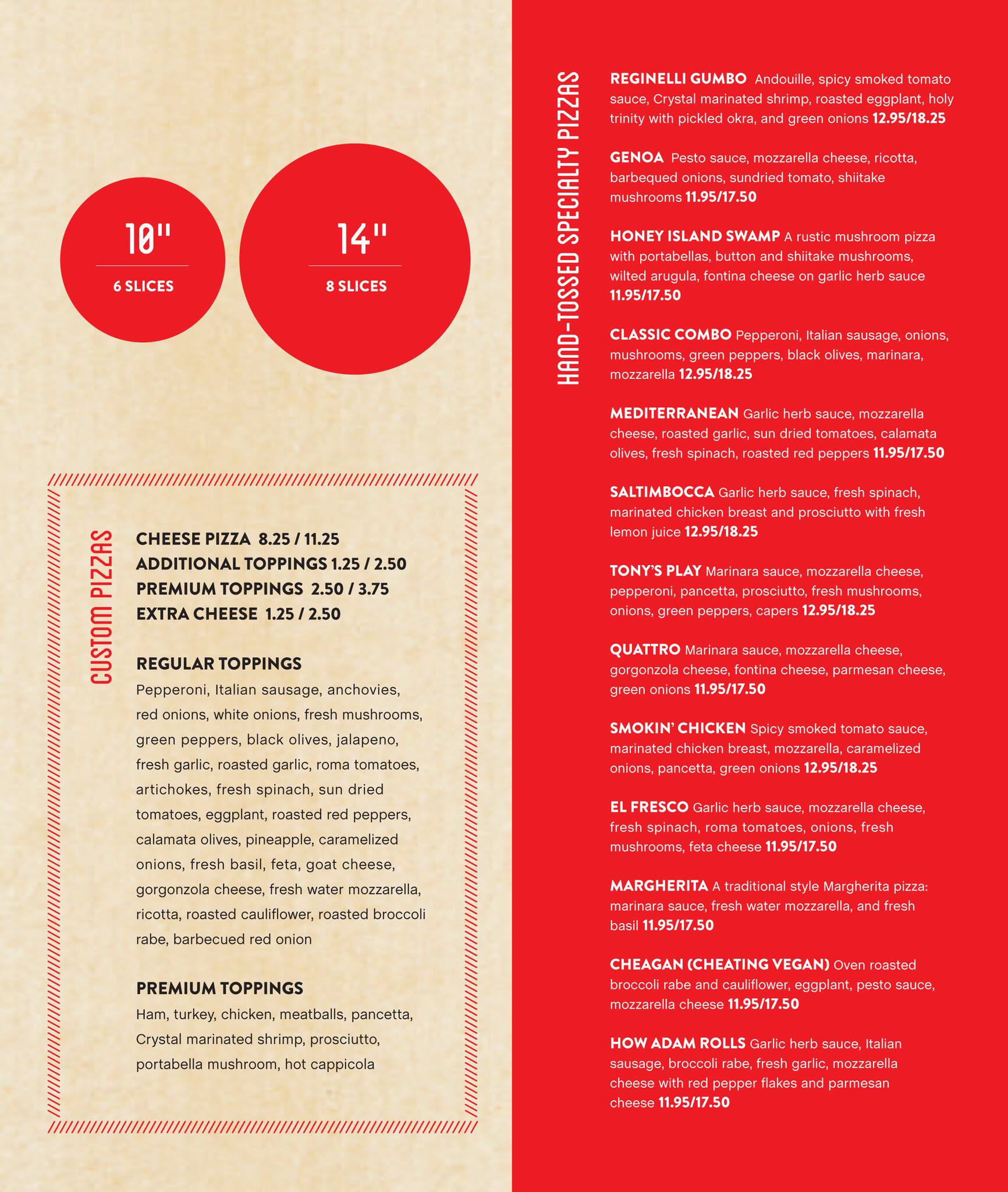 Menu at Reginelli's Pizzeria, Kenner, 817 W Esplanade Ave #F