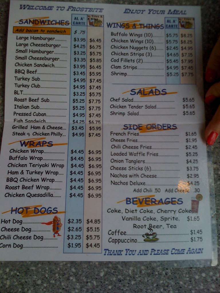 Menu at Frostbite Ice Cream & More restaurant, Frostproof