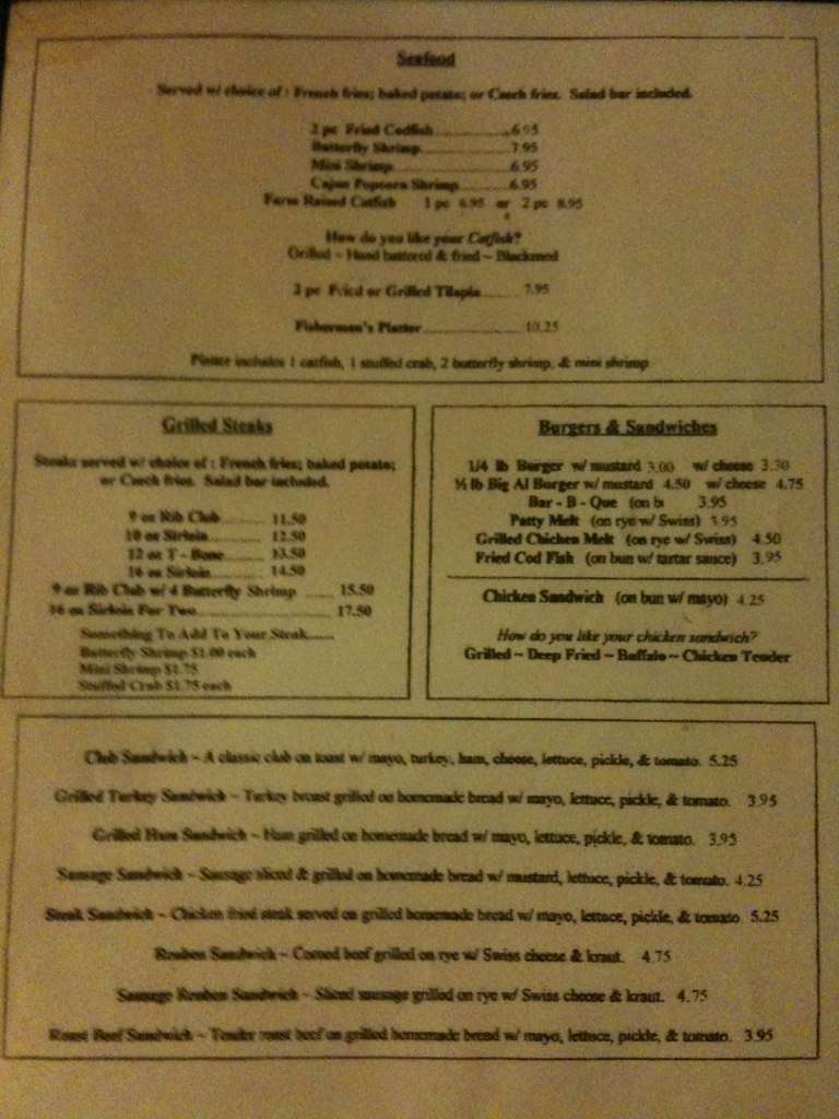 Menu at Czech-American Restaurant, West