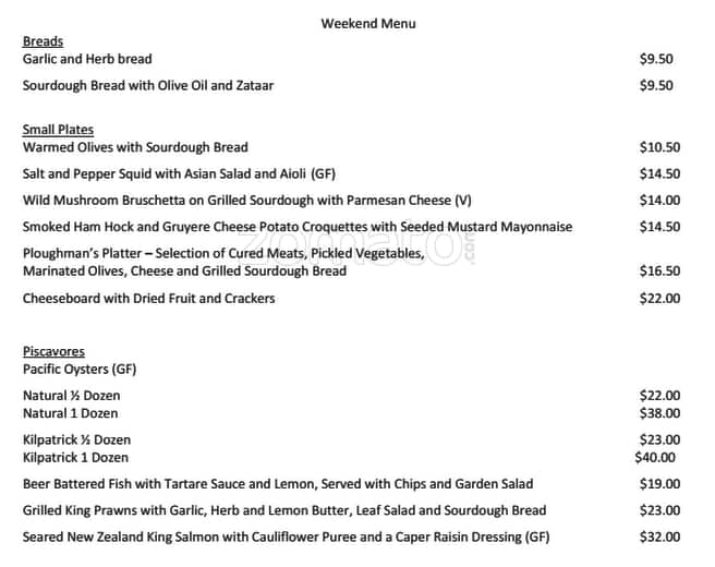 Menu at Sitting Duck restaurant, Peats Ridge