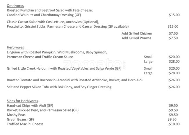 Menu at Sitting Duck restaurant, Peats Ridge