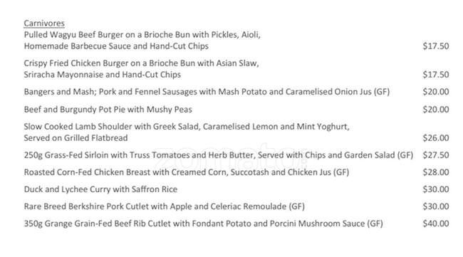 Menu at Sitting Duck restaurant, Peats Ridge