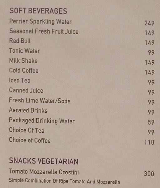 Menu at Merlin's Bar - The Orchid Hotel, Pune