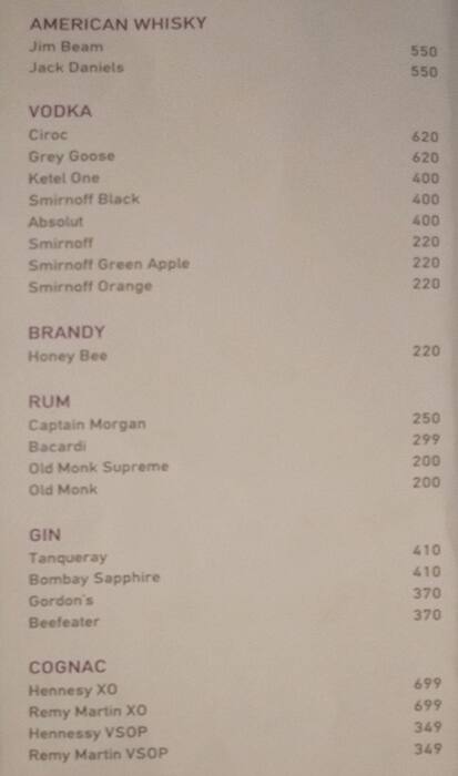 Menu at Merlin's Bar - The Orchid Hotel, Pune