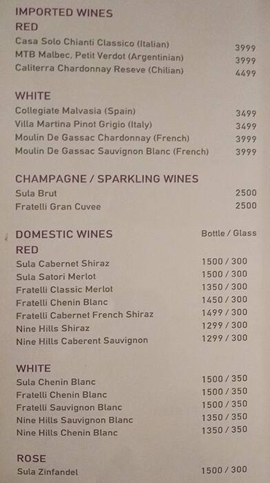 Menu at Merlin's Bar - The Orchid Hotel, Pune