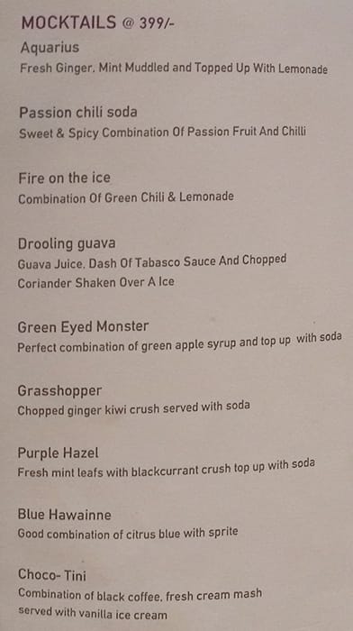 Menu at Merlin's Bar - The Orchid Hotel, Pune