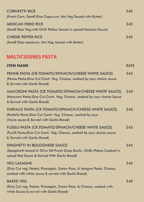 Menu at Hotel Rama Heritage, Nashik