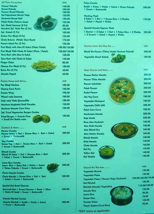 Menu at Masala Express, Hyderabad