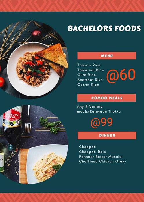 Menu of Bachelors Foods, Peelamedu, Coimbatore
