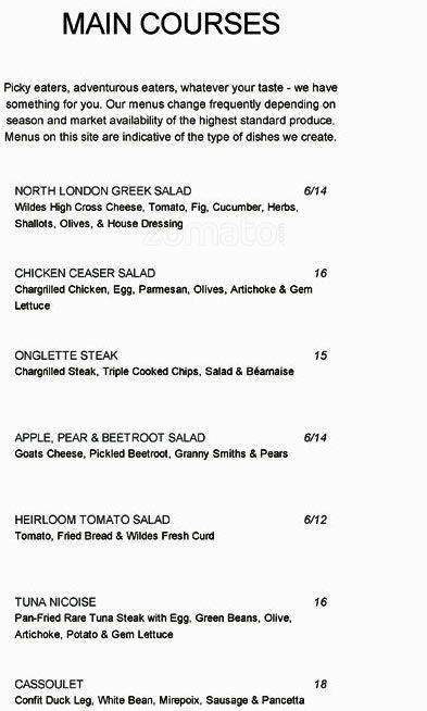 Menu at The Alex restaurant, London, The Princess Alexandra P H