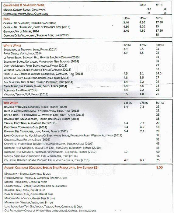 Menu at The Alex restaurant, London, The Princess Alexandra P H