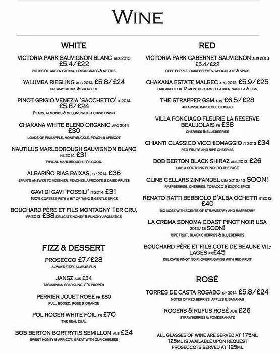 Menu at The Dolls House pub & bar, London, 181 Upper Street
