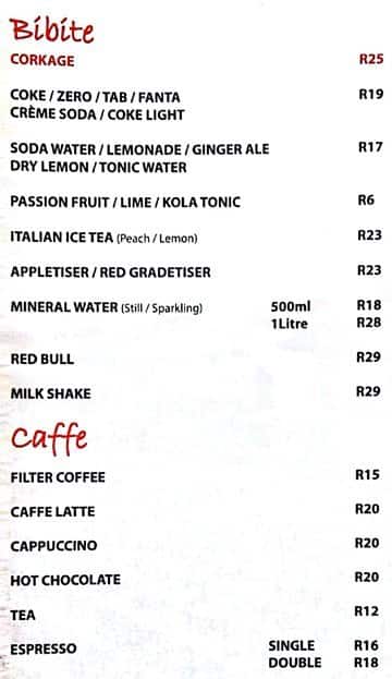 Menu at Forneria Italia Table View restaurant, Cape Town, 1 Dianthus Rd