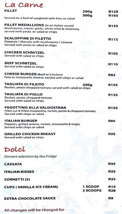 Menu at Forneria Italia Table View restaurant, Cape Town, 1 Dianthus Rd