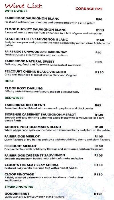 Menu at Forneria Italia Table View restaurant, Cape Town, 1 Dianthus Rd