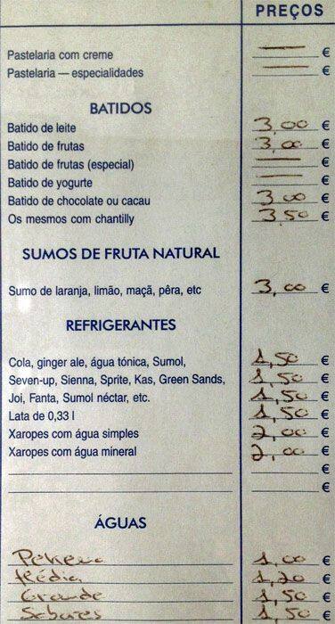 Menu at Di'Versus Bar, Lisbon