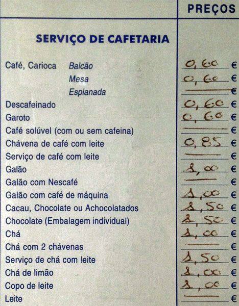 Menu at Di'Versus Bar, Lisbon