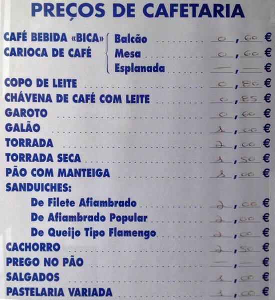 Menu at Di'Versus Bar, Lisbon