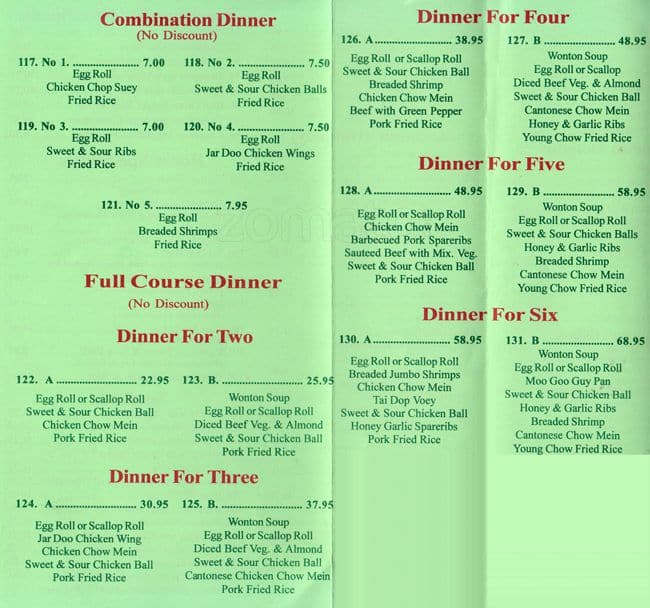 Menu at Gold City restaurant, Milton