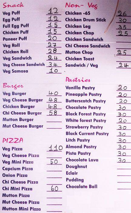 9th Avenue Bakery Menu, Menu for 9th Avenue Bakery, A S Rao Nagar ...