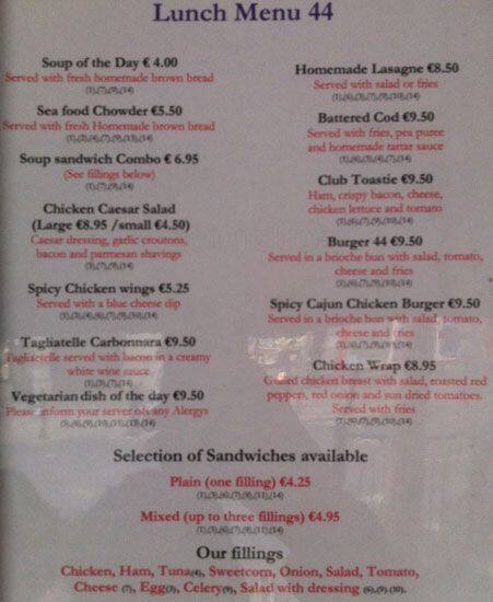 Menu at Forty Four Main Street restaurant, Swords, 17 Holywell Manor