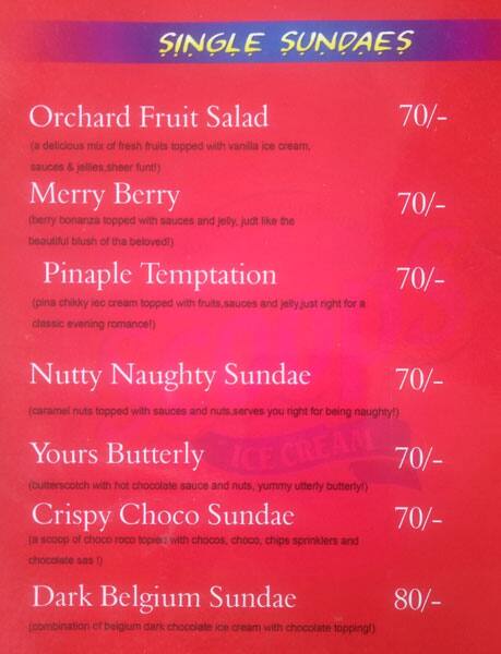 Menu at Scoops, Hyderabad, CF78+46W