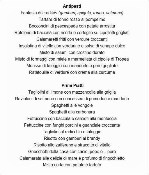 Menu da Il Viaggio ristorante, Roma