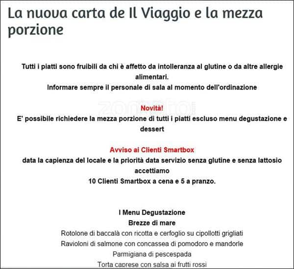 Menu da Il Viaggio ristorante, Roma