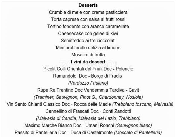 Menu da Il Viaggio ristorante, Roma