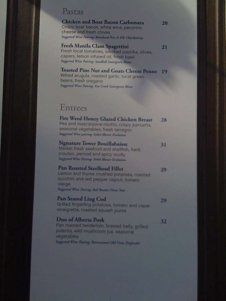 Menu at Sky 360 restaurant, Calgary