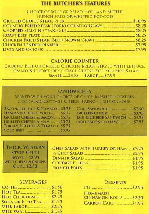 Menu at Butcher Block Cafe, Denver, 38th St