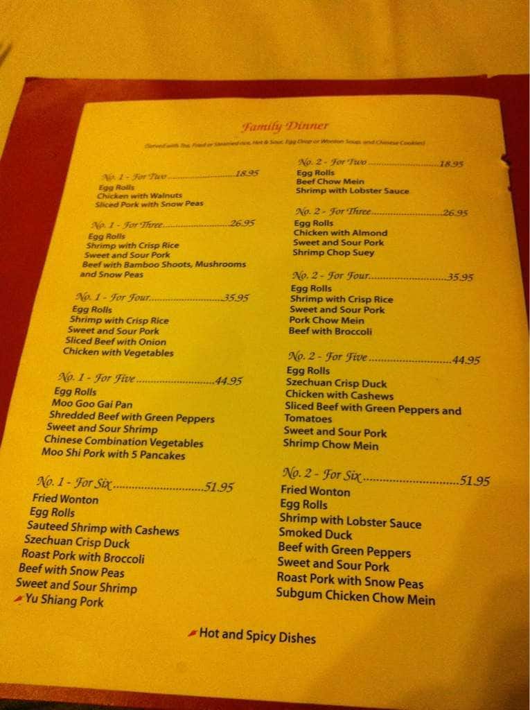 Menu at Chung Ching restaurant, Cincinnati