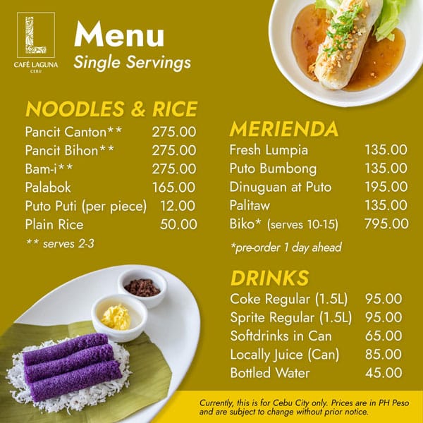 Menu at Café Laguna restaurant, Cebu City, SM City Cebu