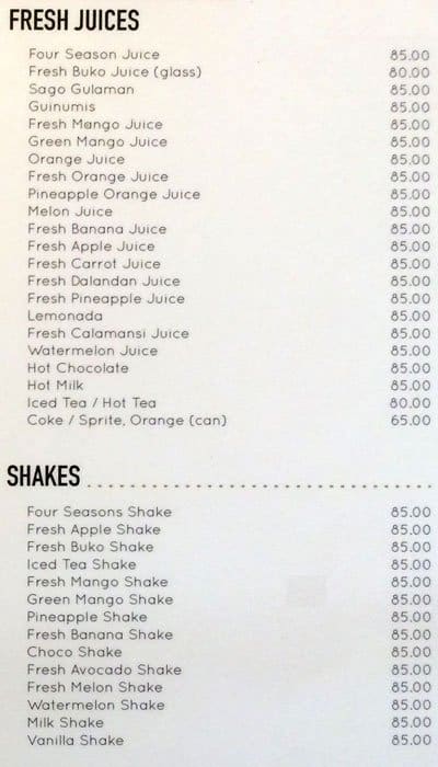 Menu at Café Laguna restaurant, Cebu City, SM City Cebu