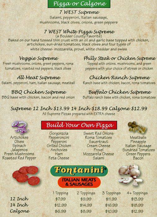 Menu at 7 West Food Truck, Longmont