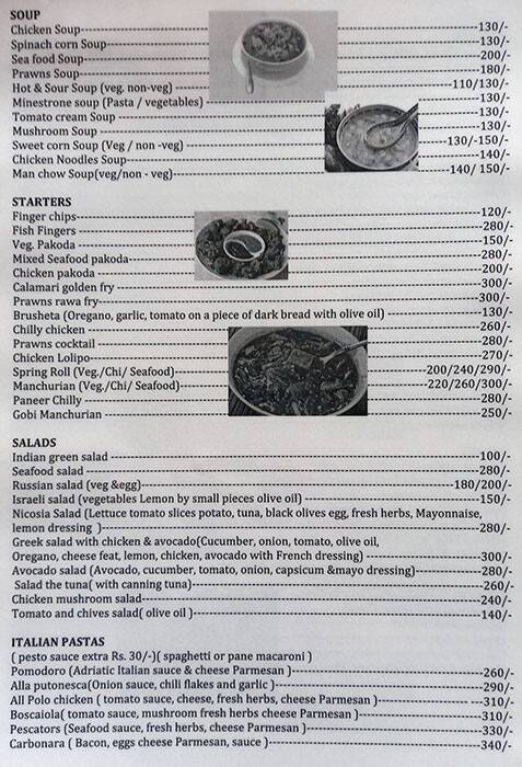 Menu at Chika Palace, Arambol