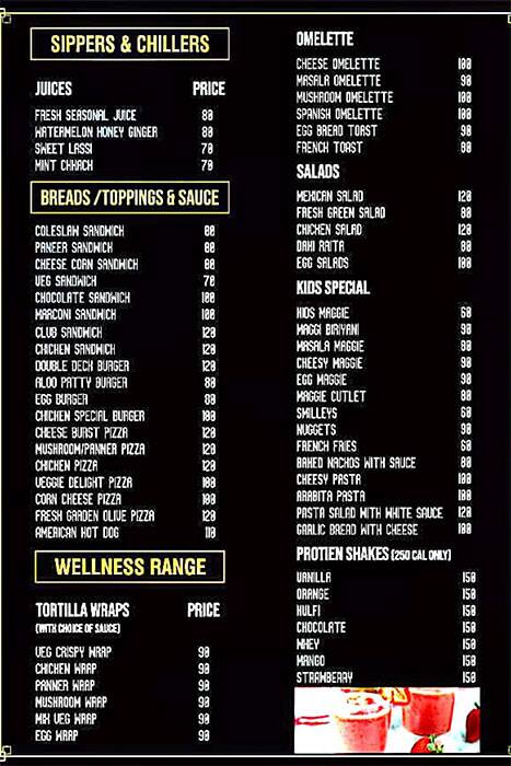 Menu at Central Cafe & Relax, Bhubaneswar