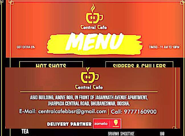 Menu at Central Cafe & Relax, Bhubaneswar